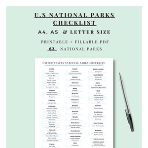 U.S National Park Checklist. Printable + Fillable PDF. A4, A5 & Letter ...
