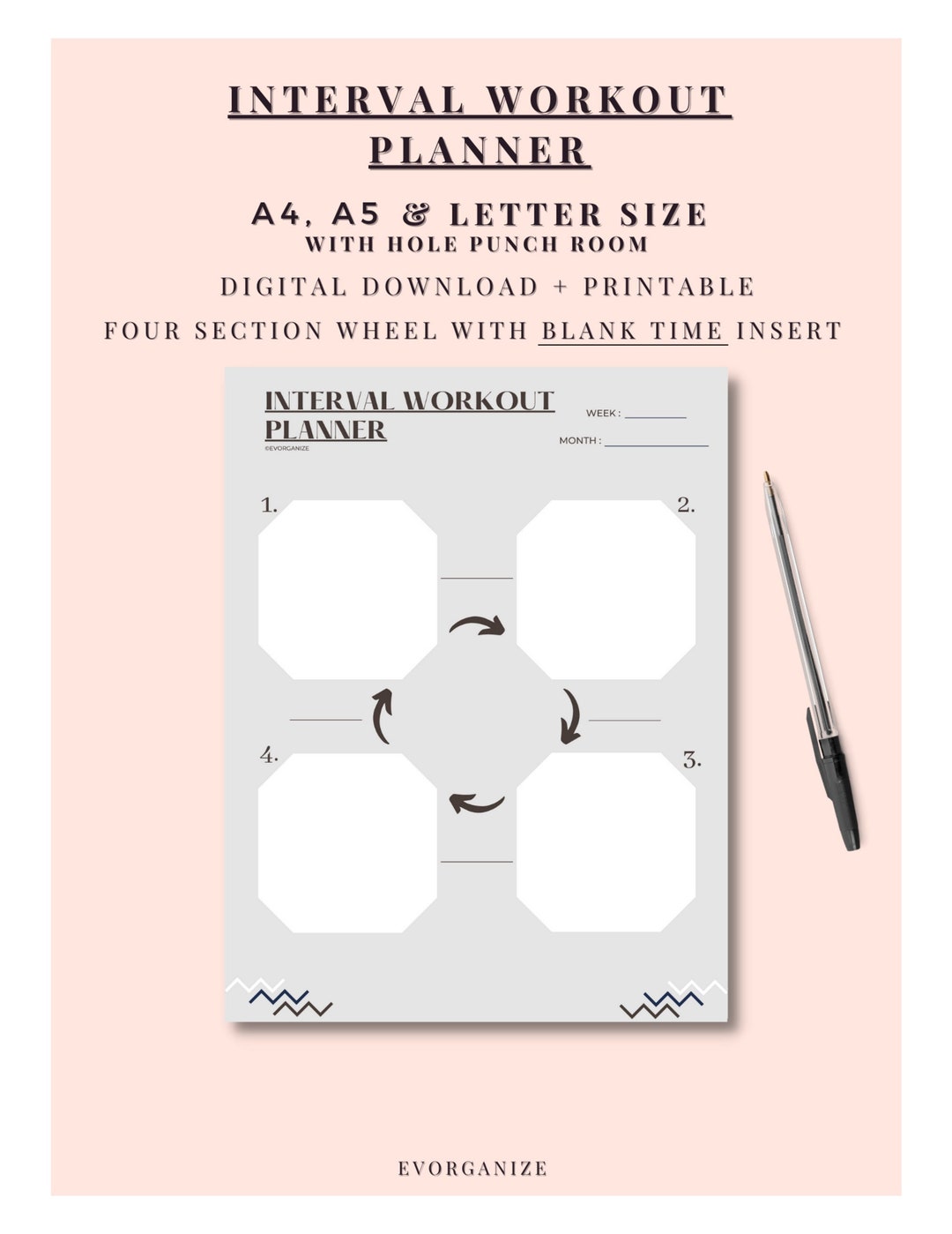 Interval Workout Planner. Digital Download + Printable. A4, A5 & Letter ...