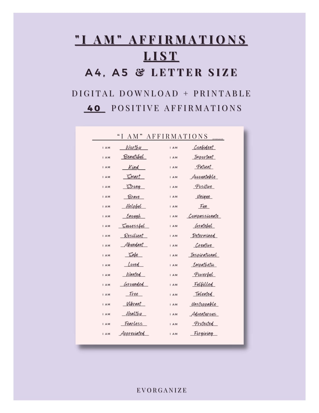 List of "i Am" Affirmations. 40 Positive Affirmations. Digital Download ...