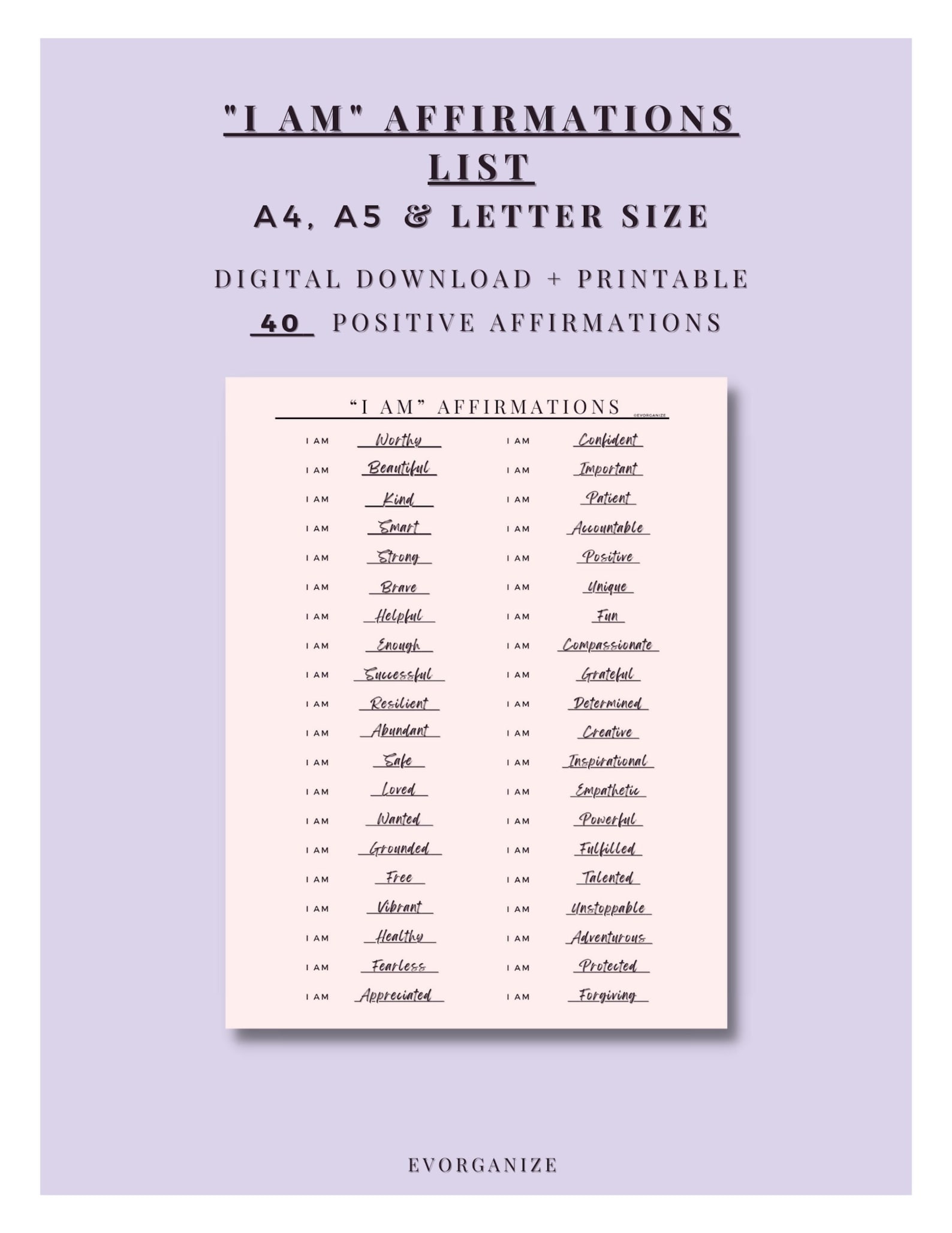 List of "i Am" Affirmations. 40 Positive Affirmations. Digital Download ...
