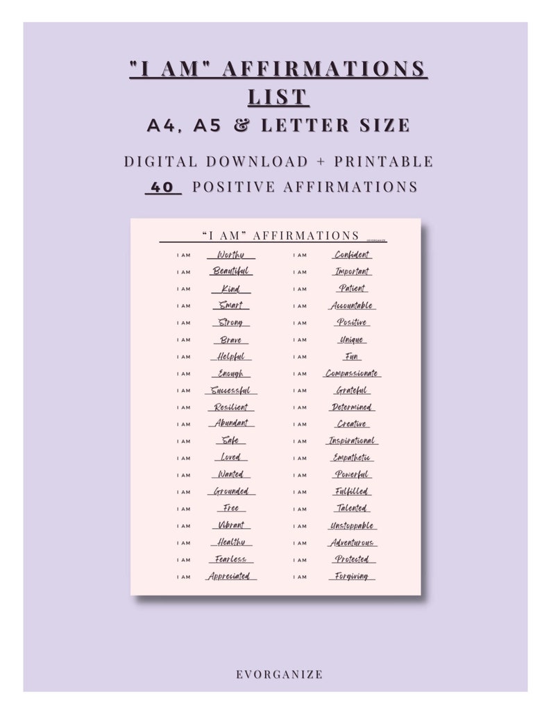 List of "i Am" Affirmations. 40 Positive Affirmations. Digital Download ...