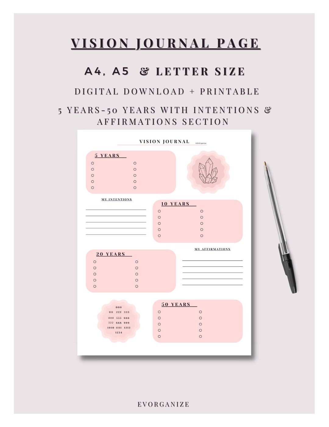 Vision Journal Page. 5 Years-50 Years. Digital Download + Printable. A4 ...