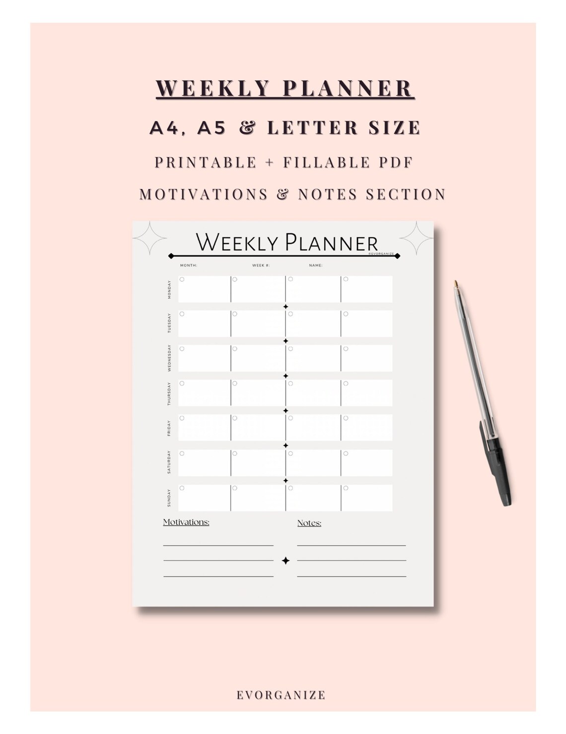 Weekly Planner Page Beige. Printable Fillable PDF. A4 A5 & - Etsy