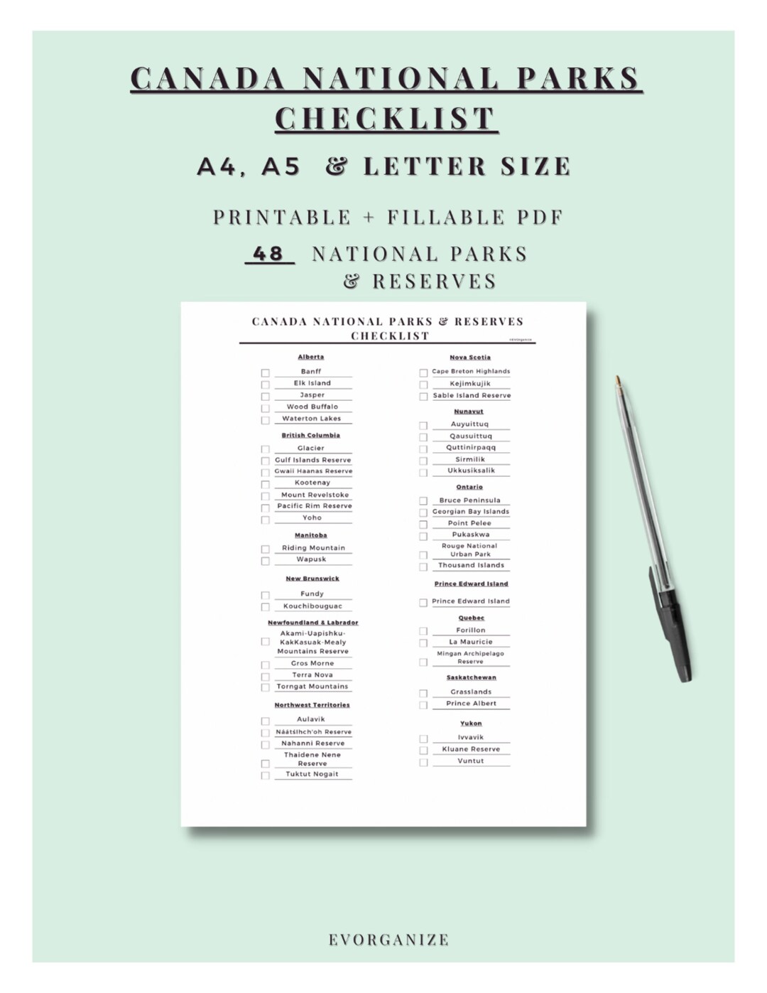 Canada National Parks & Reserves Checklist. Printable + Fillable PDF ...