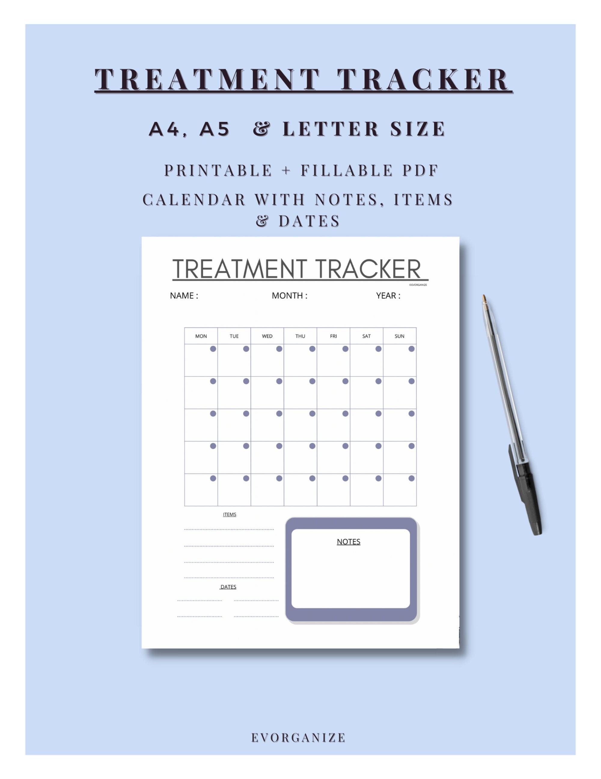 Treatment Tracker- Editable PDF & Printable. Organize Your Treatments ...