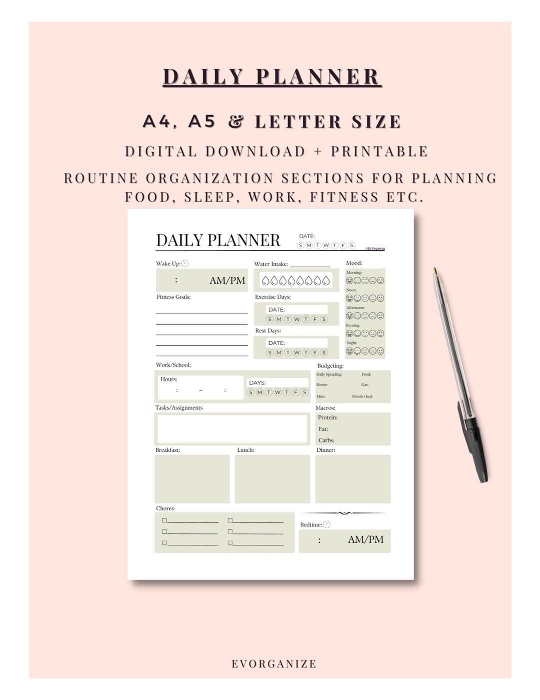 Daily Planner-routine Organizer. Digital Download + Printable. A4, A5 ...