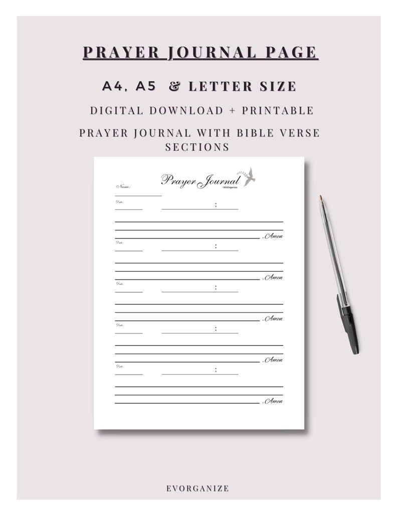 Prayer Journal Page. Digital Download + Printable. A4, A5 & Letter Size ...