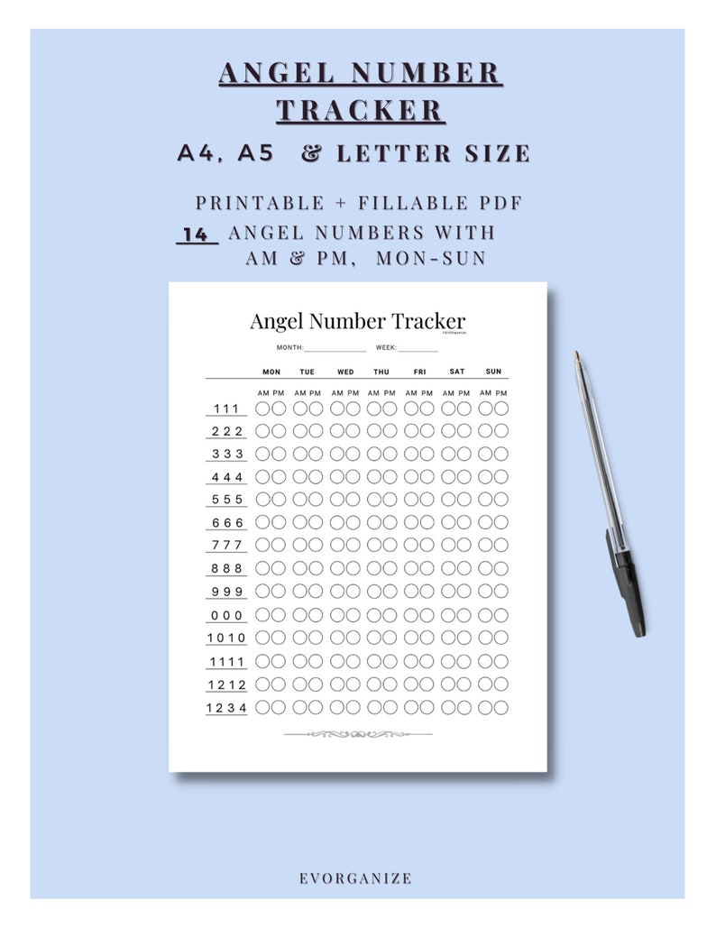 Angel Number Tracker. Digital Download + Printable. A4, A5 & Letter ...