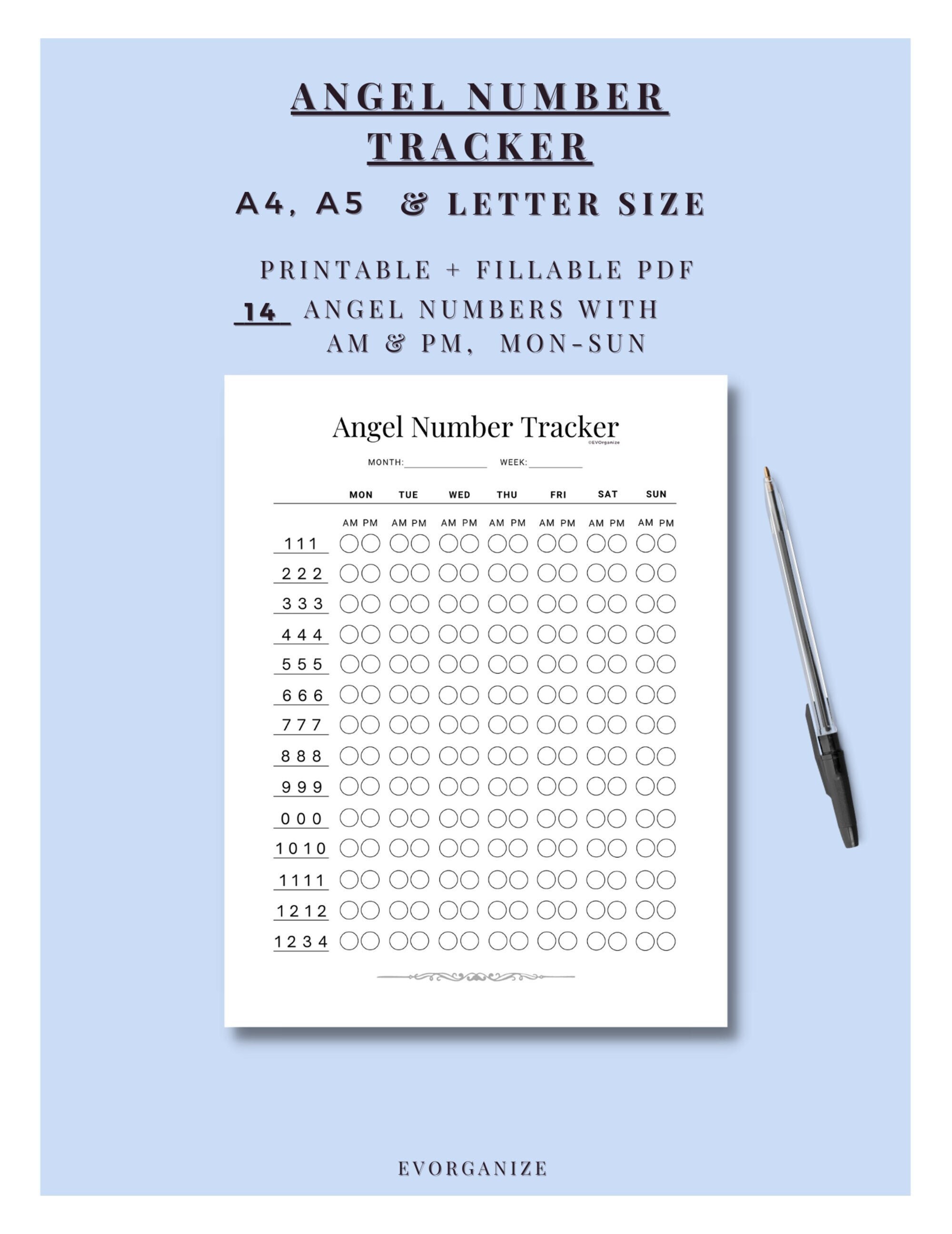 Angel Number Tracker. Digital Download + Printable. A4, A5 & Letter ...
