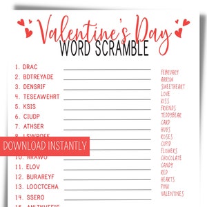 Valentines Day Word Scramble | Valentines Printable Games | Printable ...