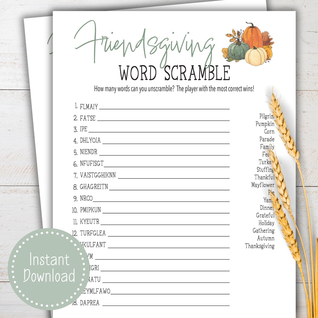 Friendsgiving Word Scramble Friendsgiving Gathering Game Night ...