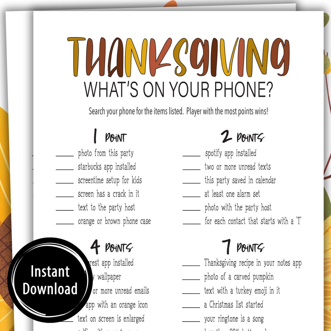 Thanksgiving Whats on Your Phone Game | Thanksgiving Gathering Game ...