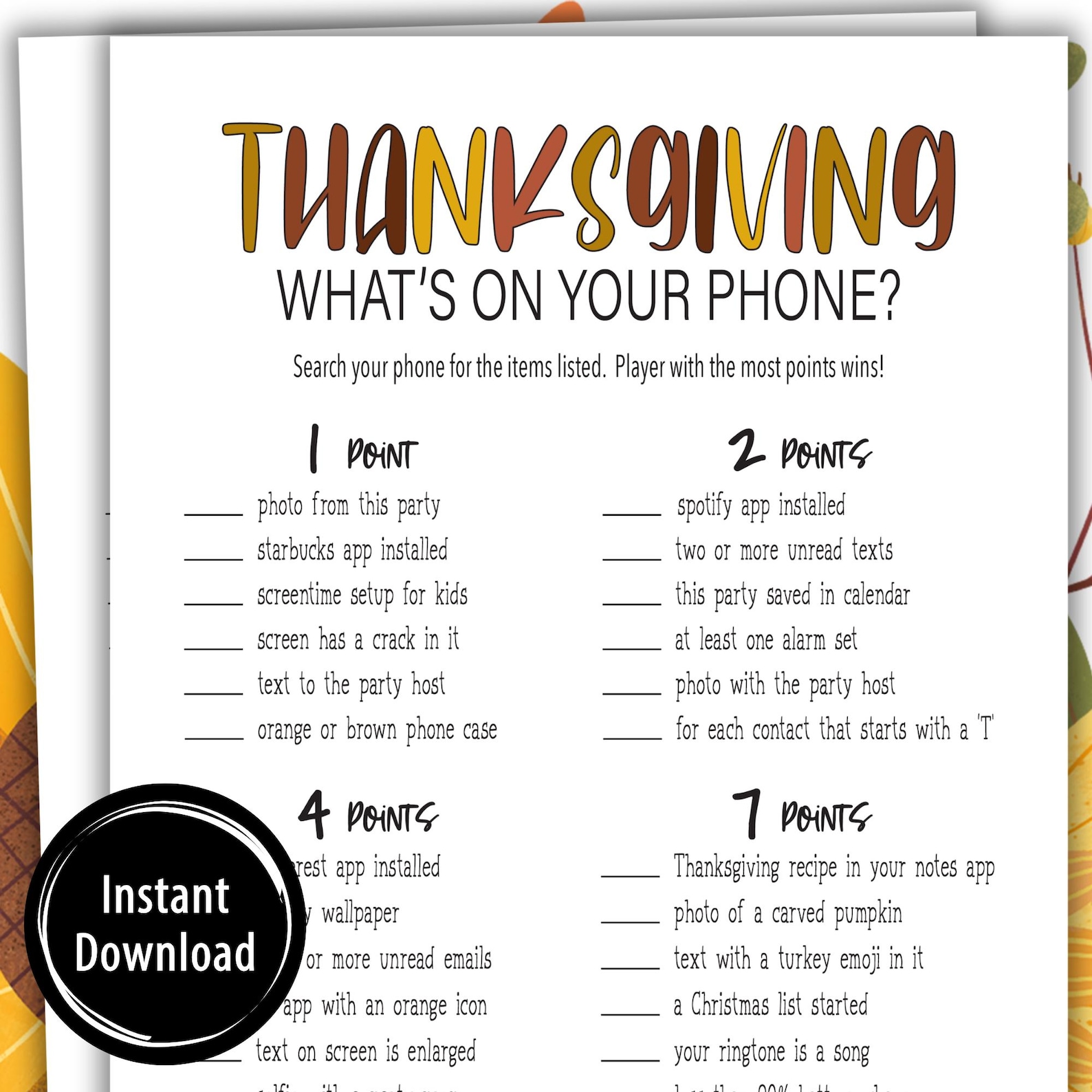 Thanksgiving Whats on Your Phone Game | Thanksgiving Gathering Game ...