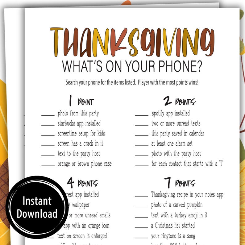 Thanksgiving Whats on Your Phone Game | Thanksgiving Gathering Game ...