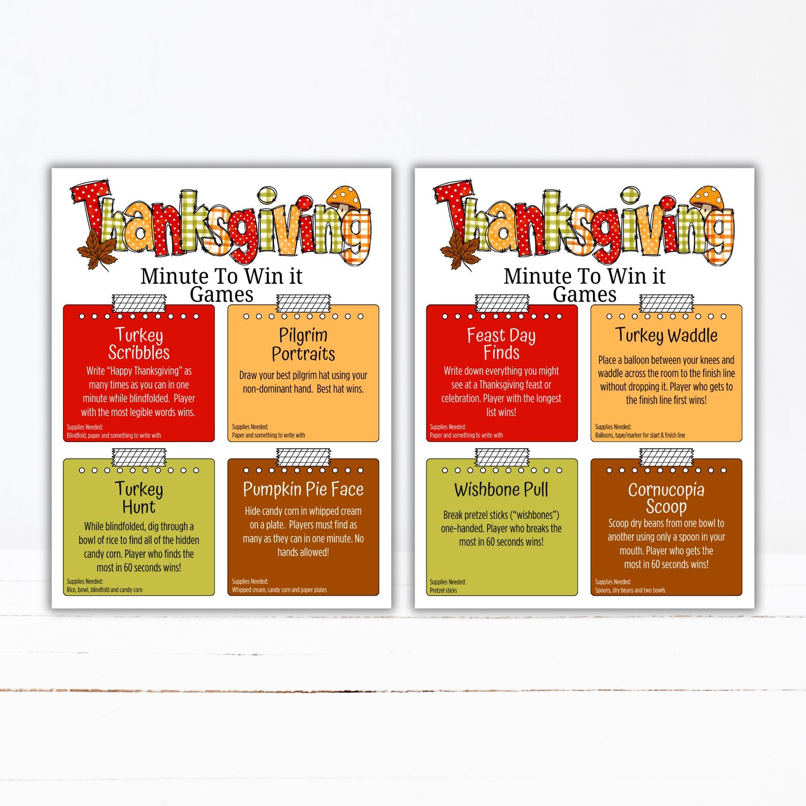 Printable Fall Thanksgiving Minute to Win It Games | Printable 60 ...