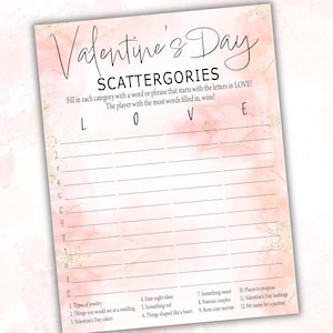 Valentines Scattergories Game | Printable Valentines Party Word Game ...