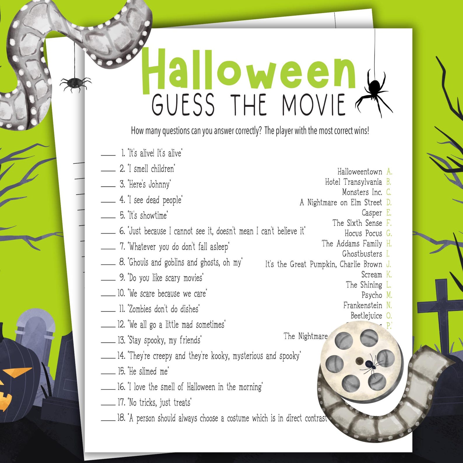 Halloween Guess the Movie Game | Printable Halloween Party Game ...