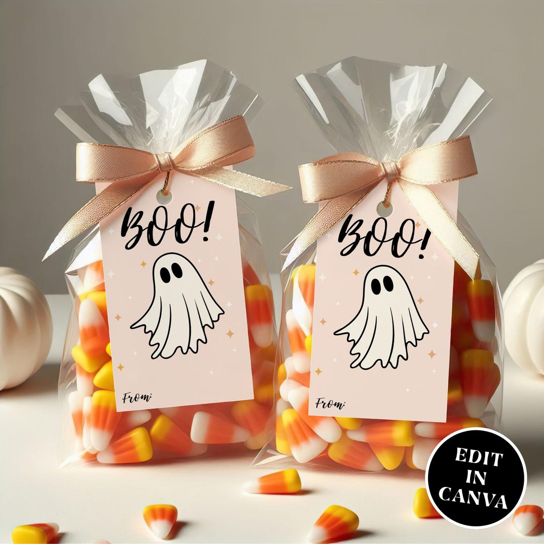 Halloween Ghost Gift Tags Printable | Treat Bag Tags | Editable Canva ...