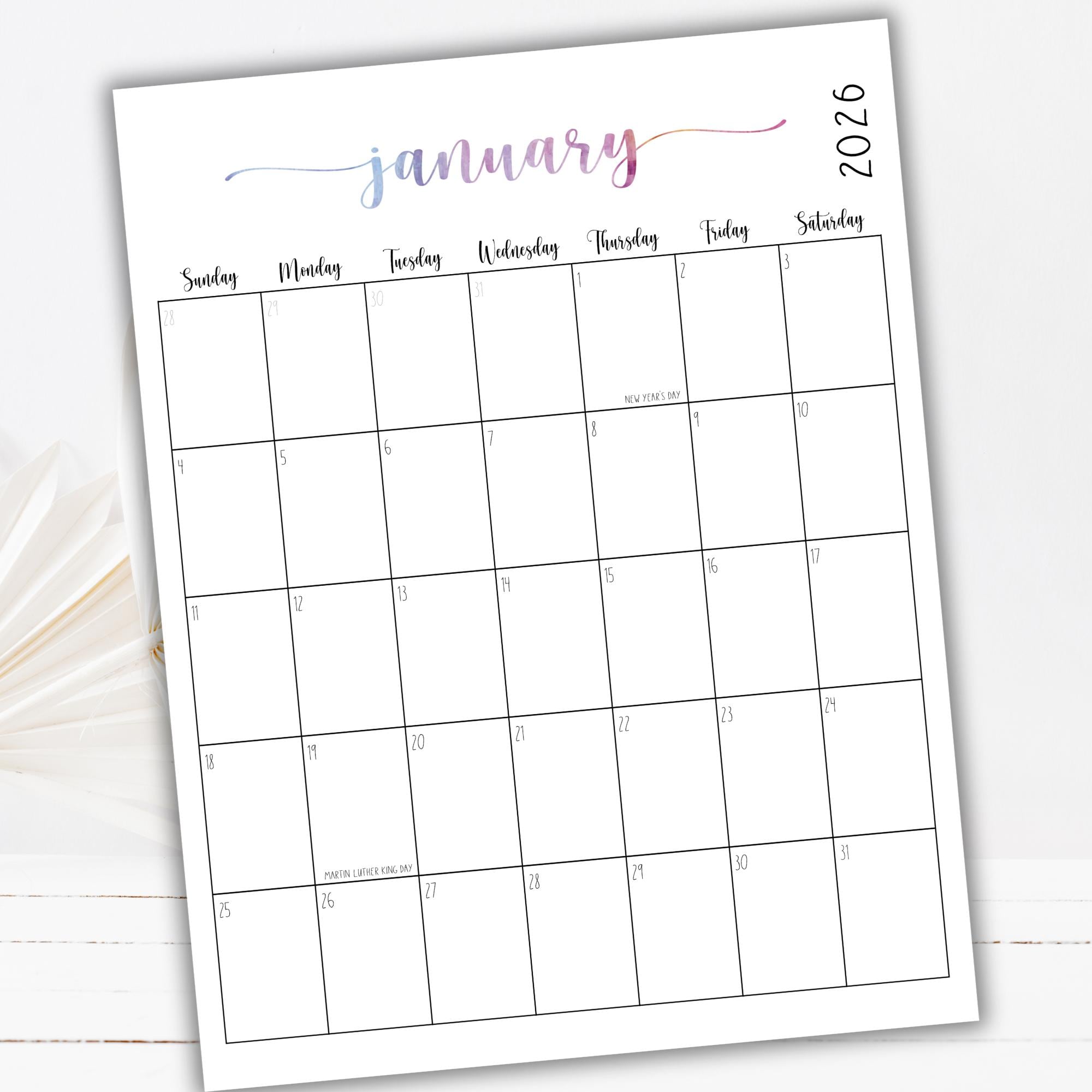 Printable Editable 2026 Calendar | Portrait US Letter 2026 Calendar ...