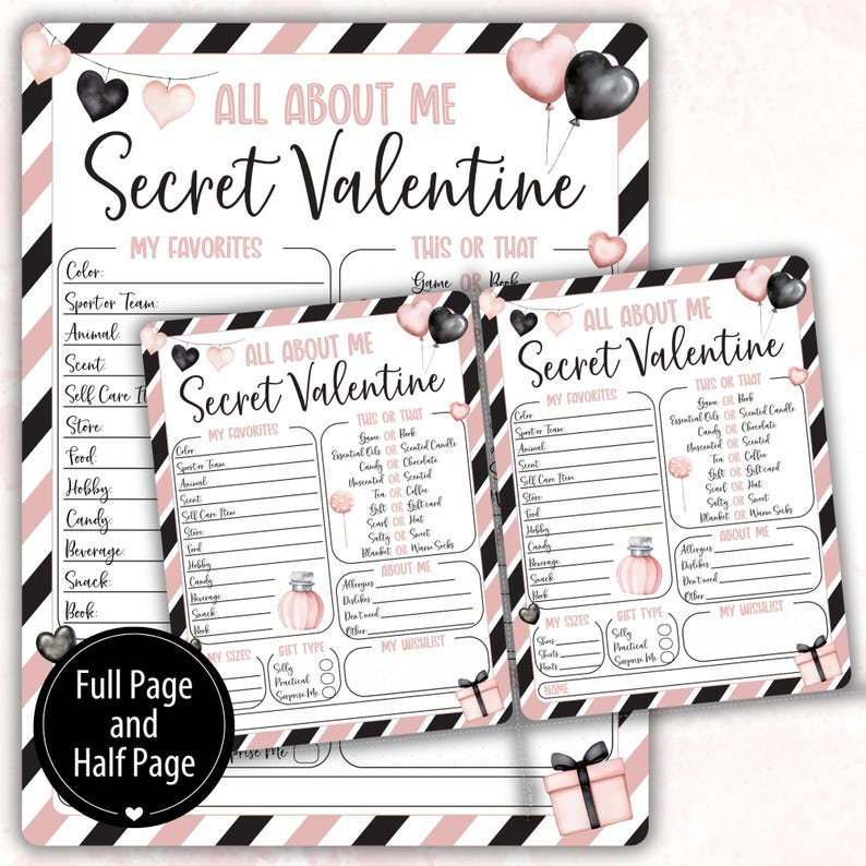 Secret Valentine Questionnaire Form | Secret Valentine Gift Exchange ...