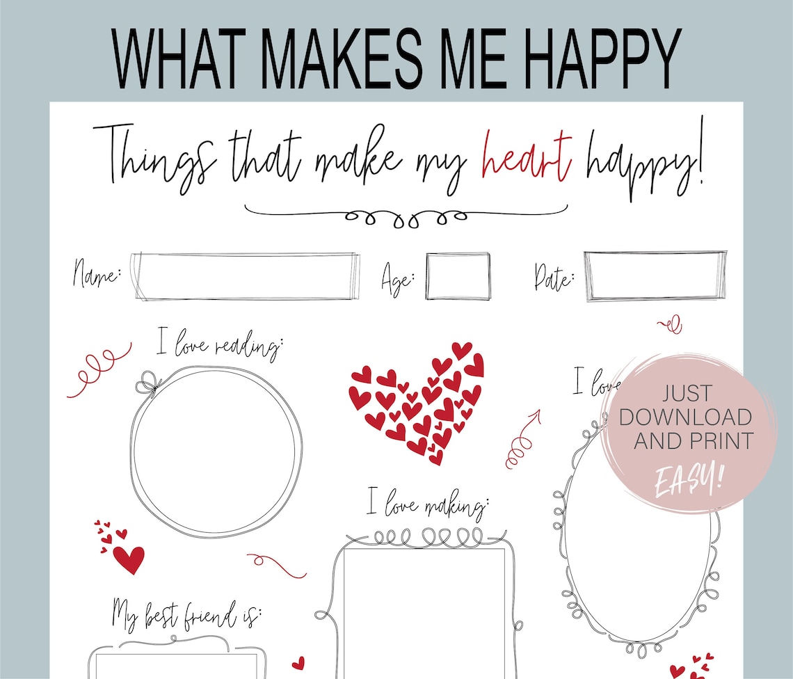 Kids Printable Worksheet Kids Activity What Makes Me Happy - Etsy Ireland