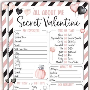 Secret Valentine Questionnaire Form | Secret Valentine Gift Exchange ...