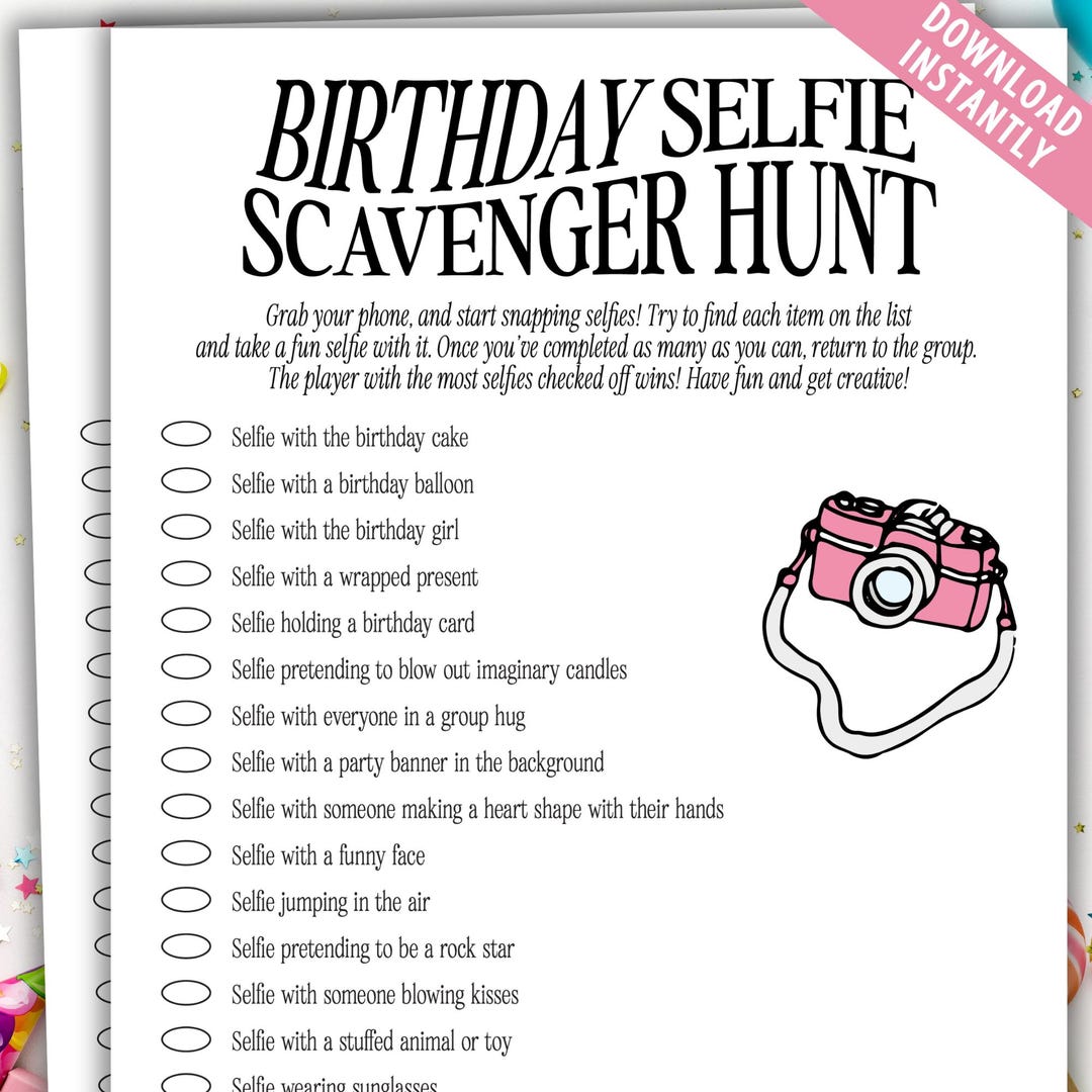 Teen or Tween Birthday Girl Selfie Scavenger Hunt Printable Game ...