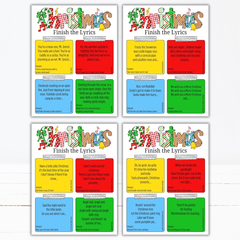 Finish the Christmas Carol Lyric Game | Fun Printable Christmas Party ...