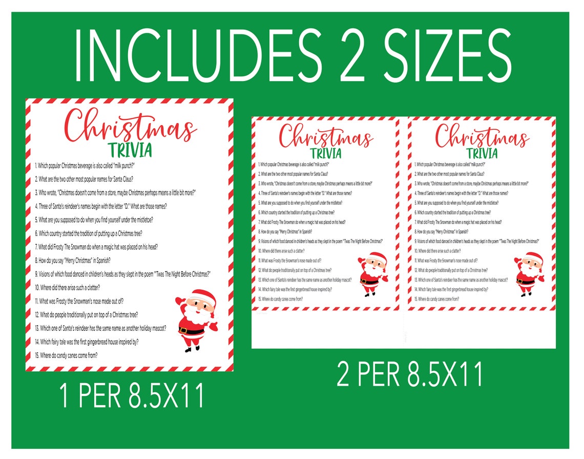 Christmas Printable Games Christmas Trivia Game Christmas - Etsy