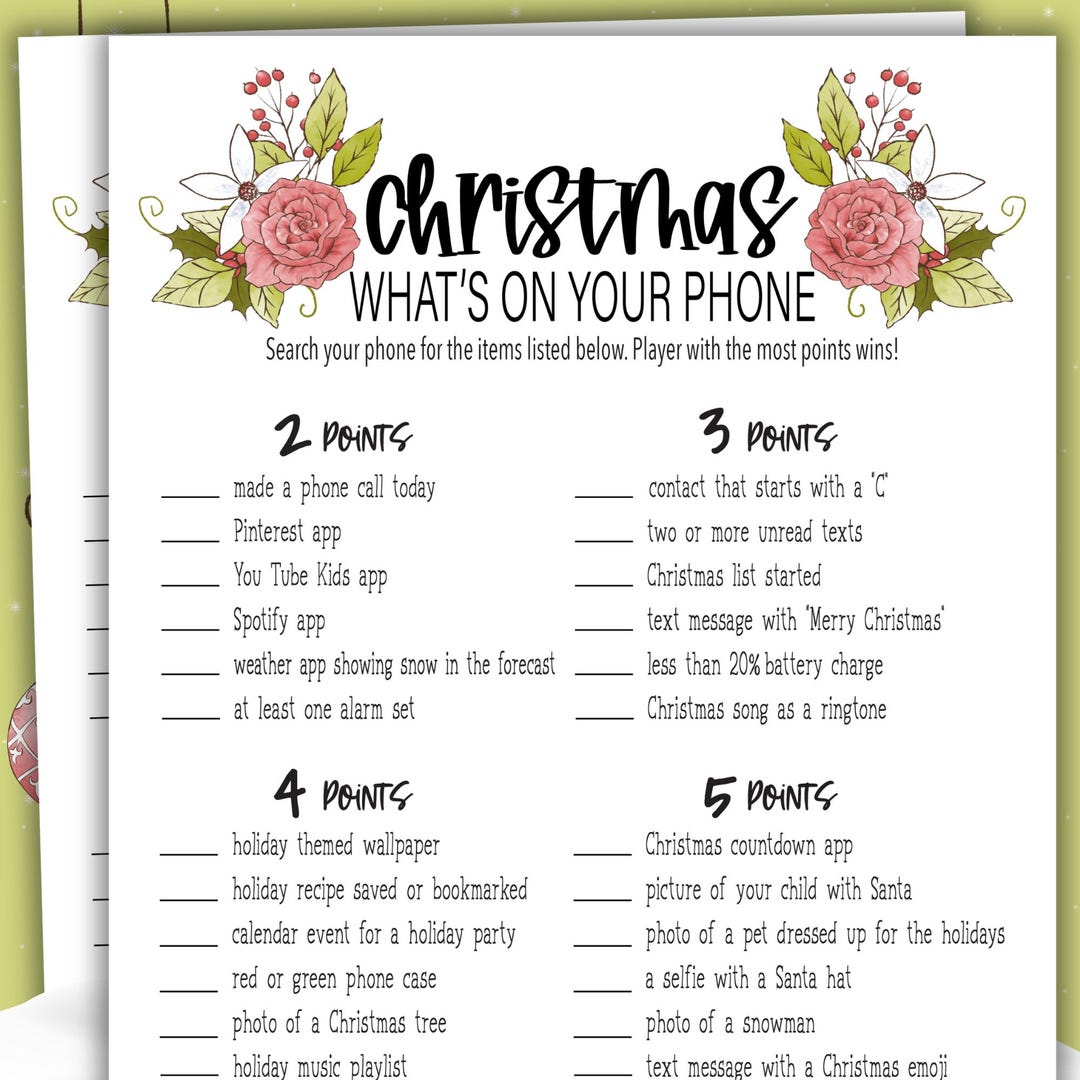 Christmas Printable Whats on Your Phone Game | Christmas Gathering Game ...