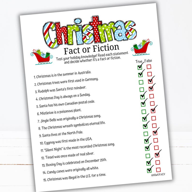 Christmas Fact or Fiction Printable Game | Editable True or False ...
