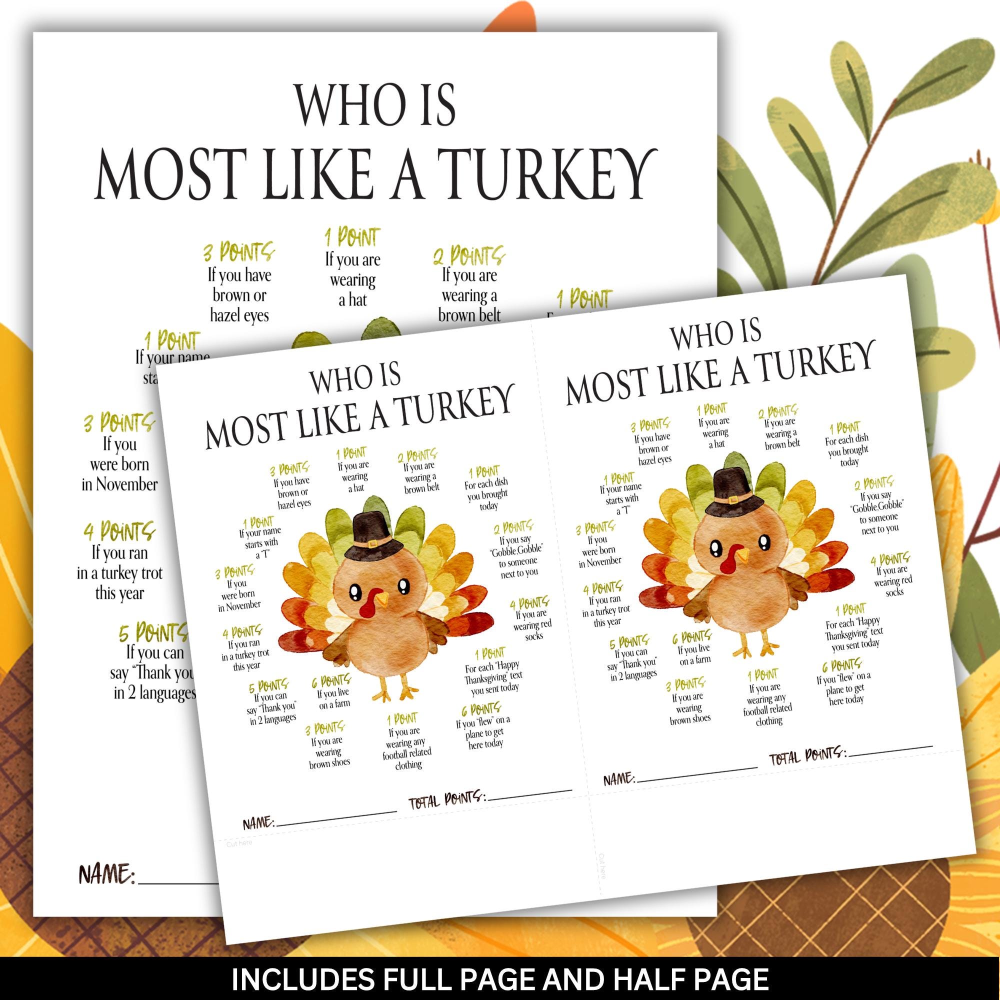Thanksgiving Who is Most Like a Turkey | Thanksgiving Game Night ...