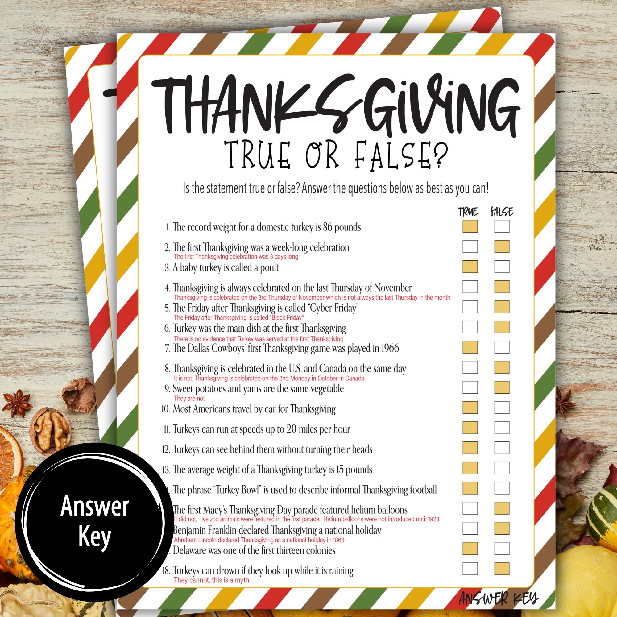 Thanksgiving True or False Questions With Border | Thanksgiving Game ...