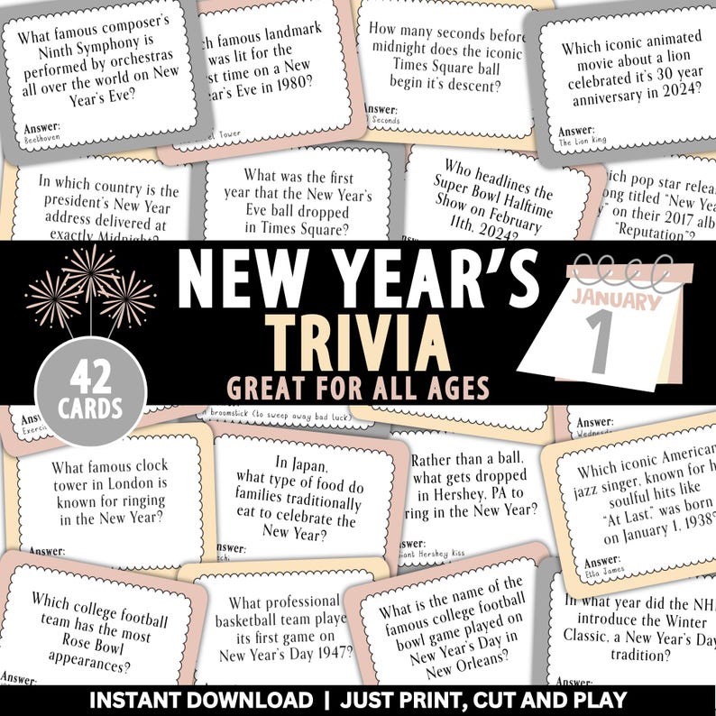 New Years Printable Trivia Game | New Years Office Party Game | Family ...
