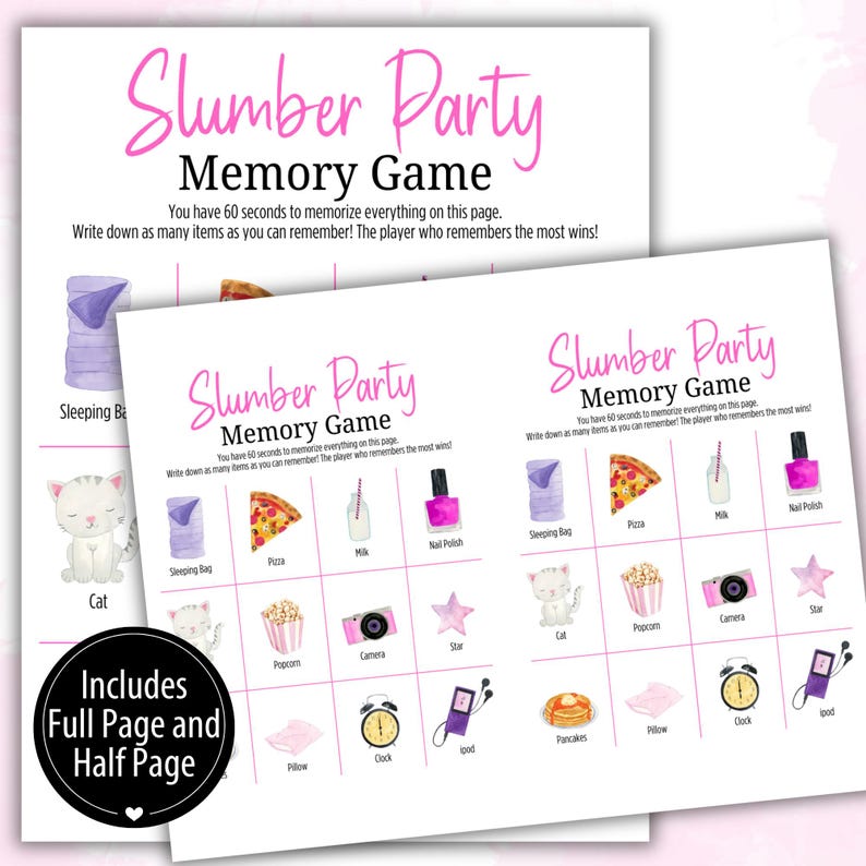 Fun Printable Slumber Party Memory Game | Girl Teen or Tween Slumber ...