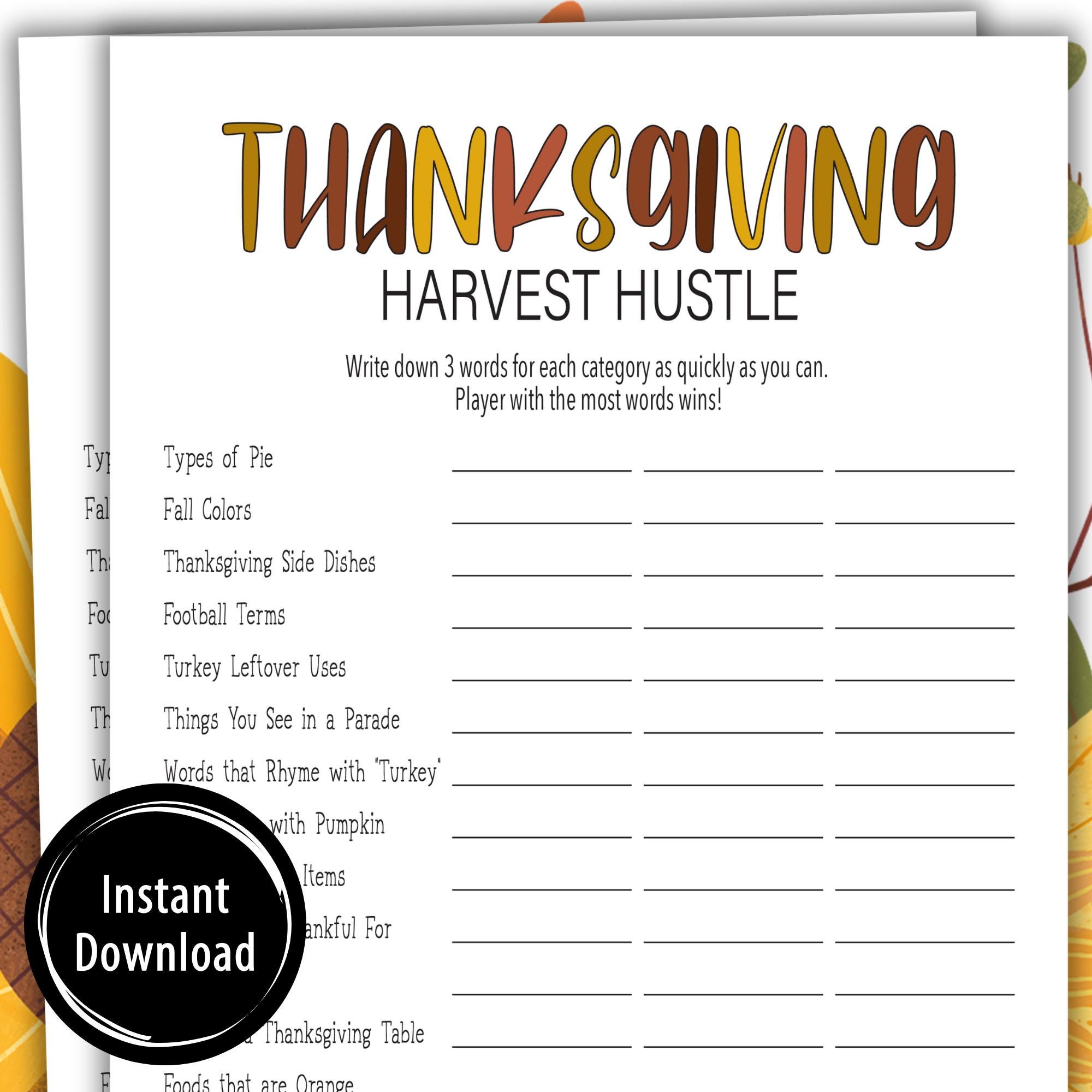 Thanksgiving Think Fast Word Game | Thanksgiving Game Night ...