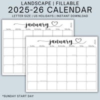 School Theme Undated Monthly Planner Printable - Landscape Format, Cool ...