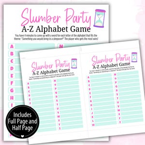 Fun Printable Slumber Party A to Z Alphabet Game | Girl Teen or Tween ...