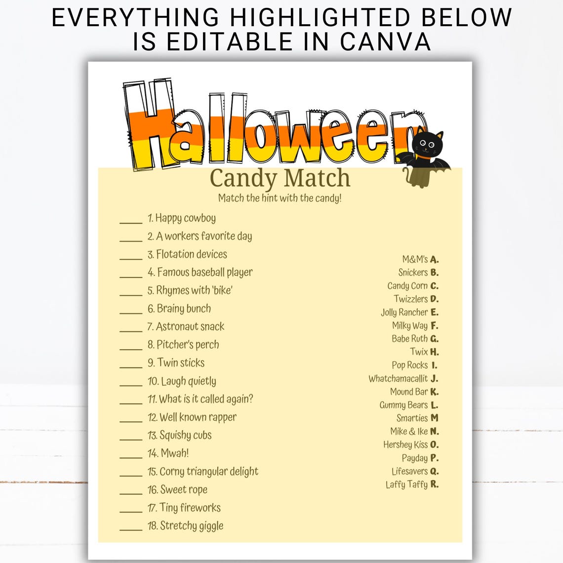 Editable Printable Halloween Candy Match Game | Match the Candy Slogan ...
