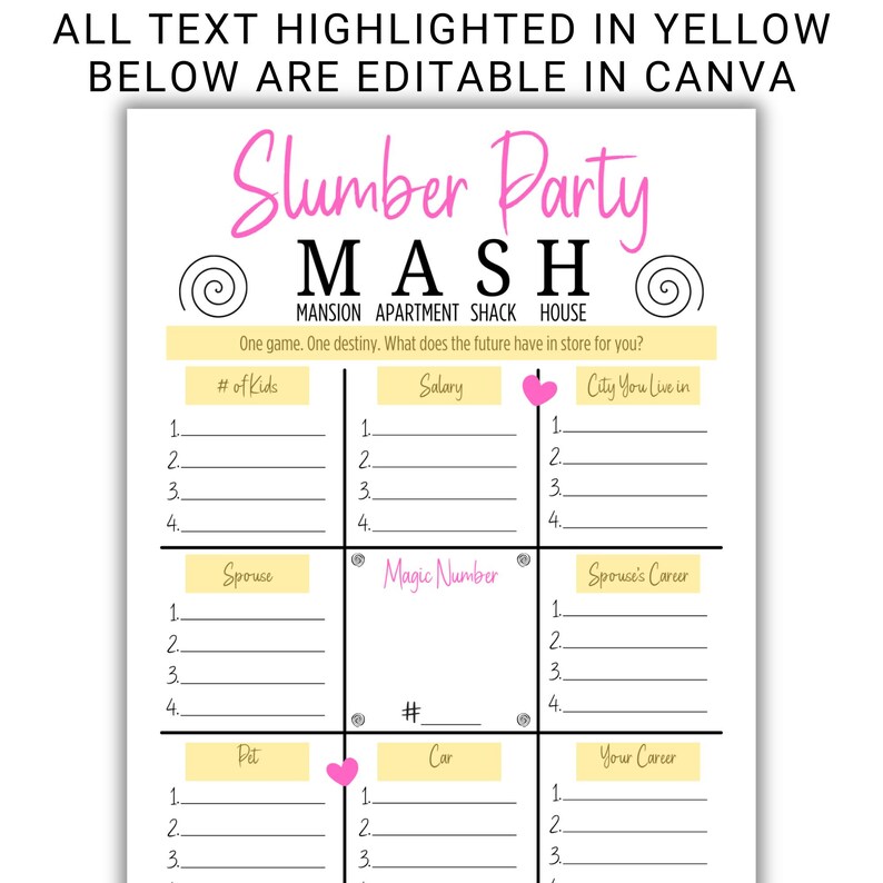 Fun Printable Editable Slumber Party MASH Game | Girl Teen or Tween ...