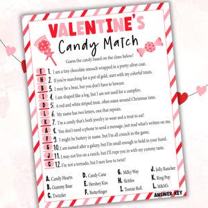 Fun Printable Valentine Candy Match Game With Candy Clues | Valentine ...