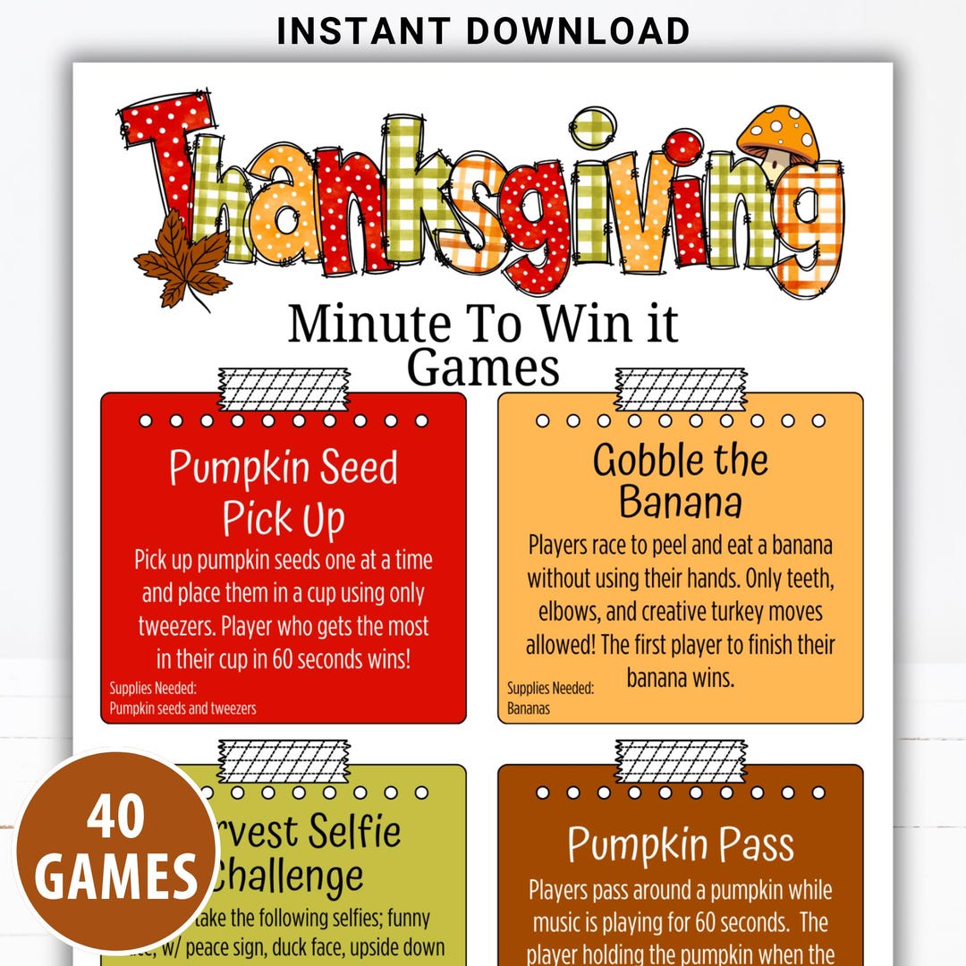 Printable Fall Thanksgiving Minute to Win It Games | Printable 60 ...