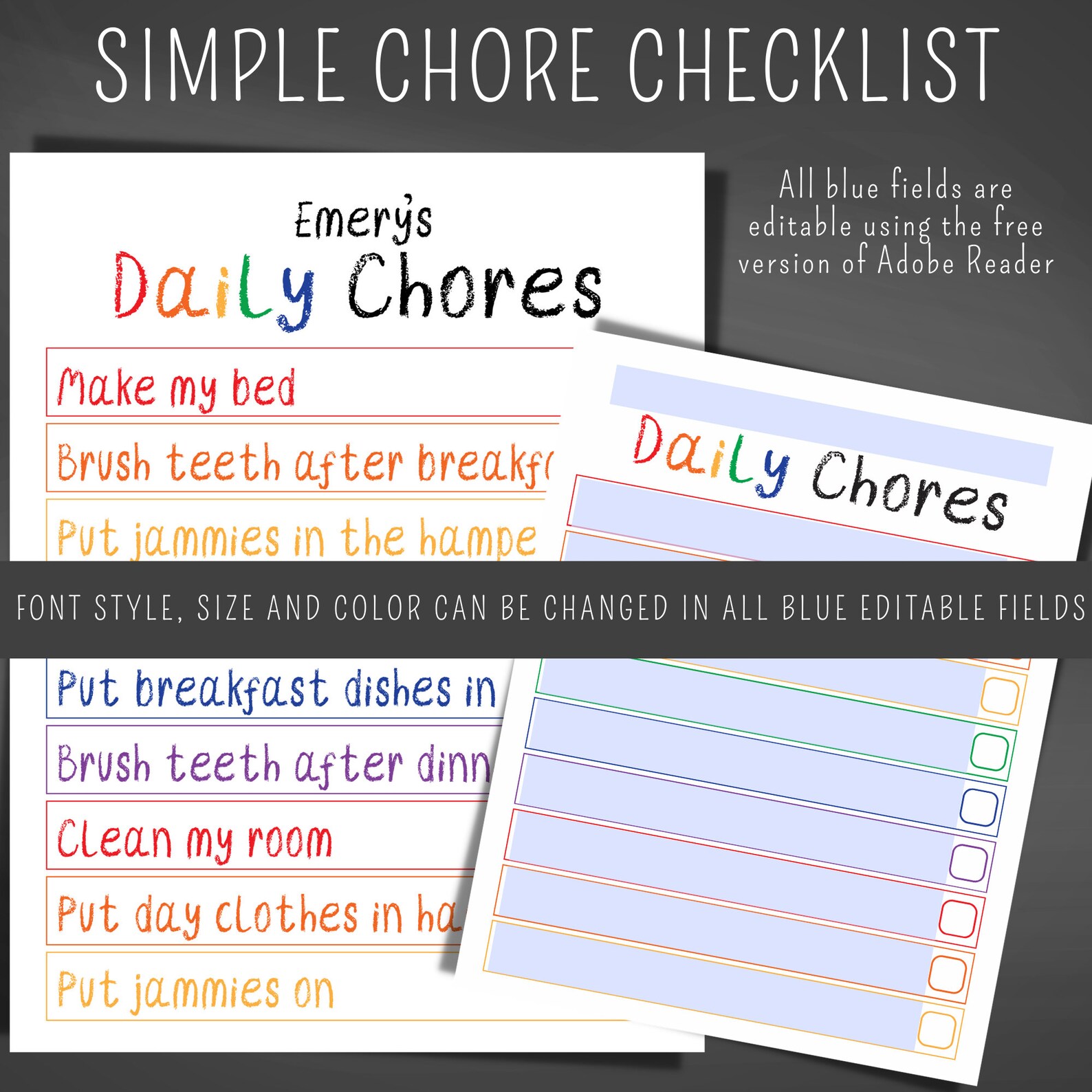 Kids Chore Chart | Customizable Chore Chart | Crayon Font Chore Chart ...