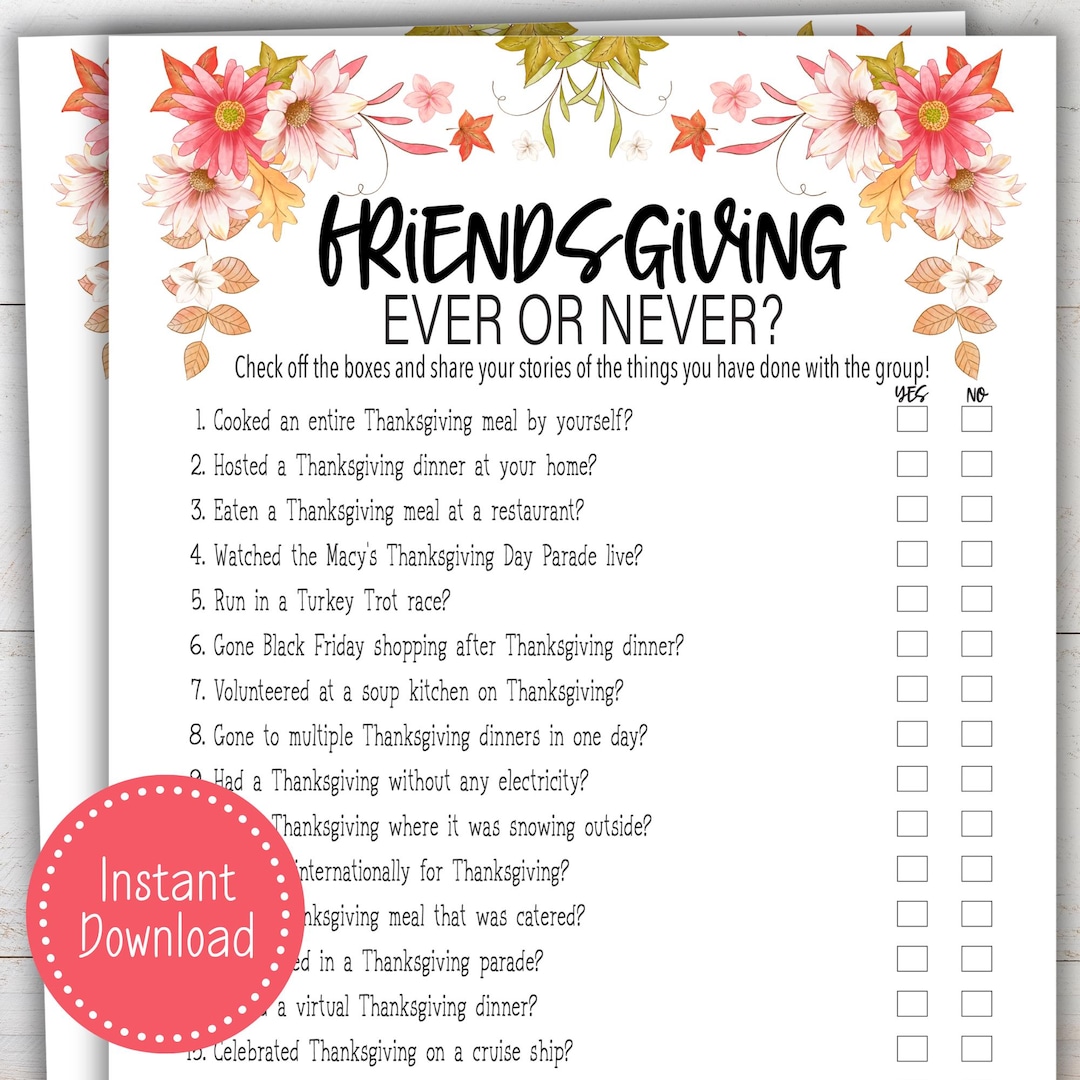 Friendsgiving Have You Ever Questions | Friendsgiving Gathering Game ...