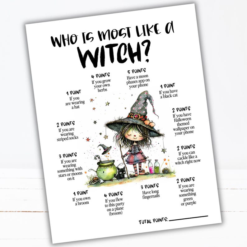 Printable Cute Halloween Who is Most Like A Witch Game | Halloween ...