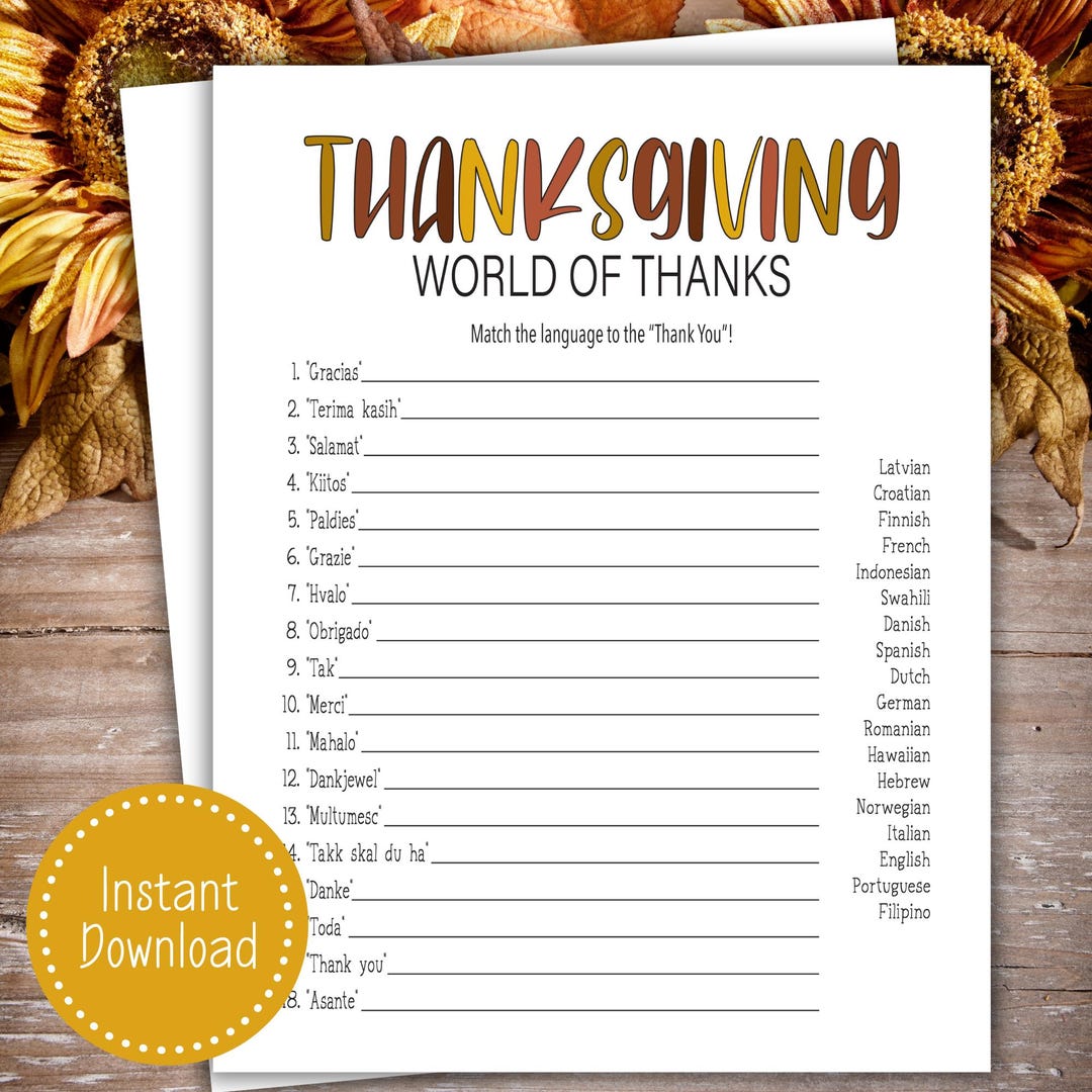 Thanksgiving Thank You Around the World Game Thanksgiving Game Night ...