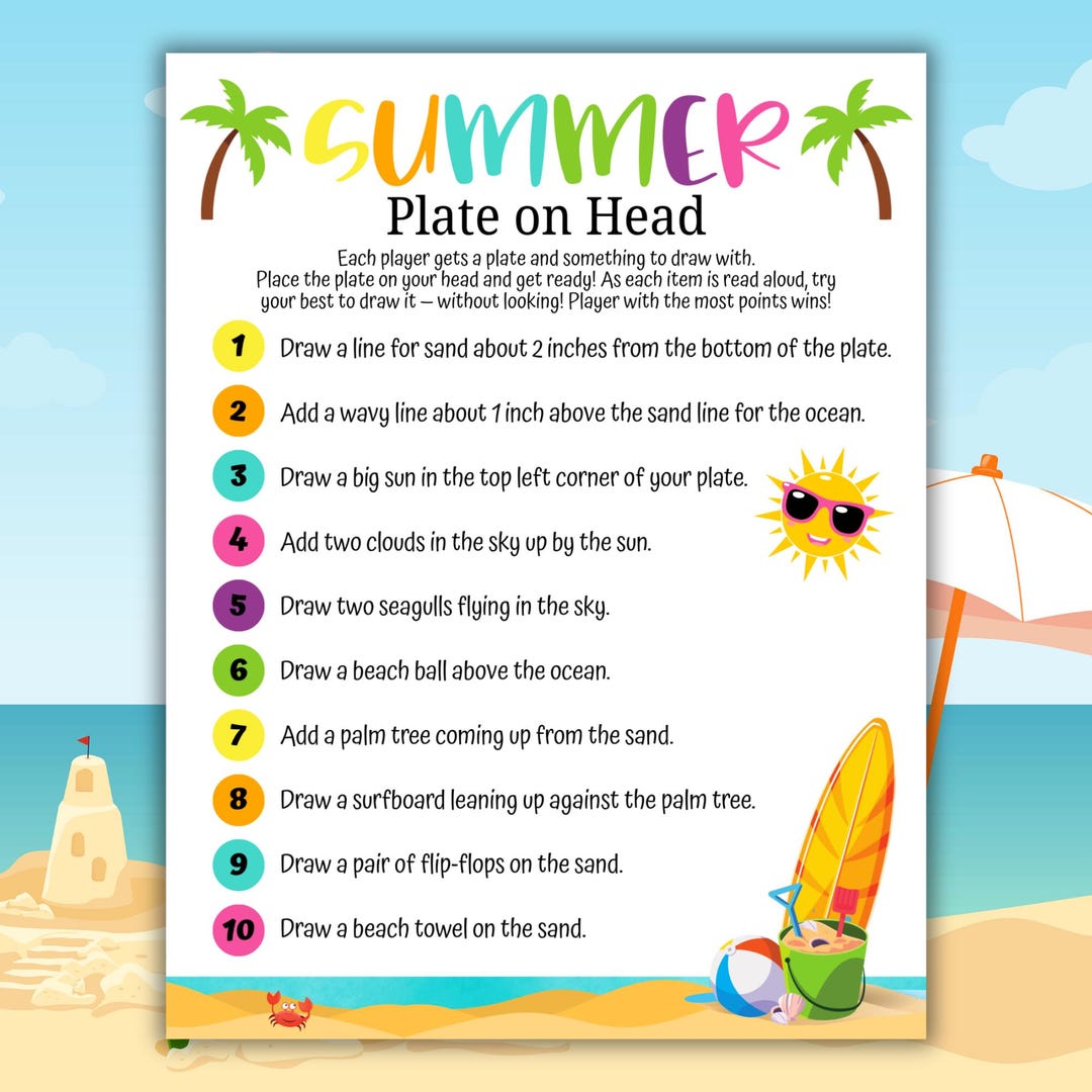 Summer Printable Plate on Head Game | Printable Summer Activity ...