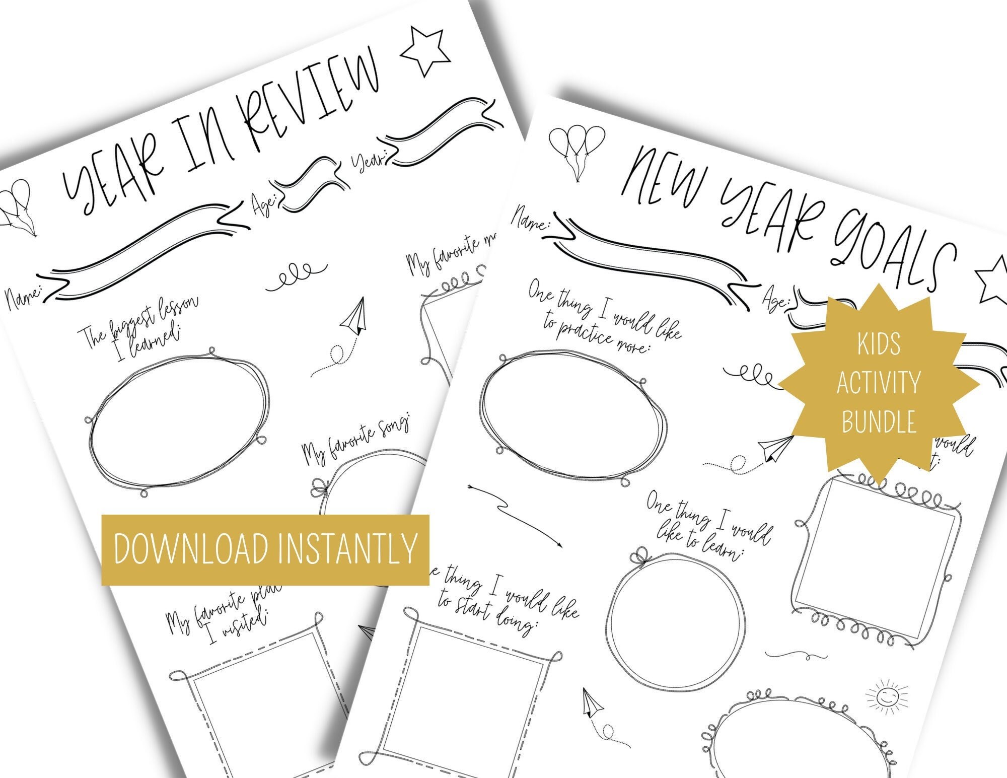 Kids Printable New Year Goals Kids Year in Review New Year - Etsy