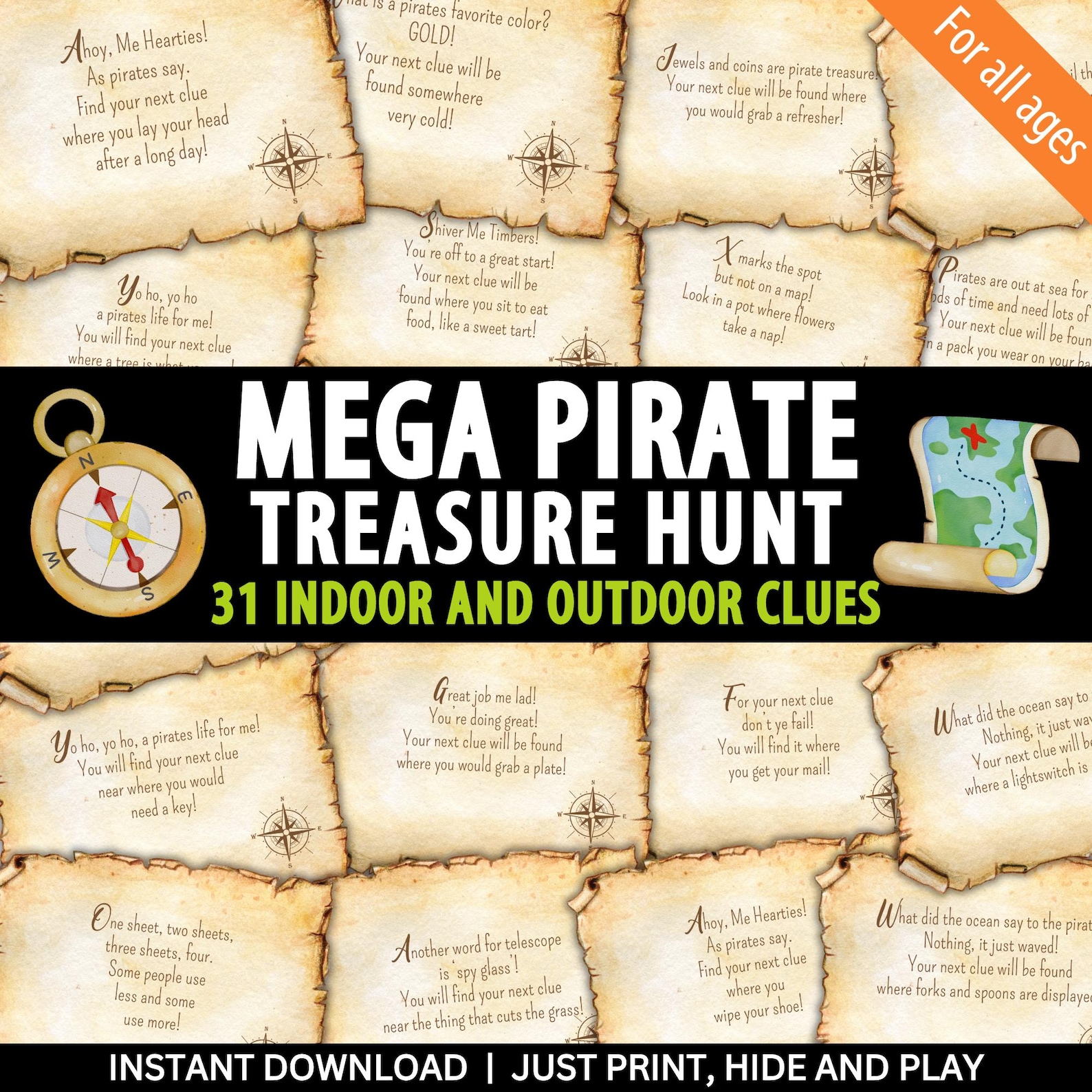 Indoor and Outdoor Printable Pirate Adventure Themed Treasure Hunt for ...