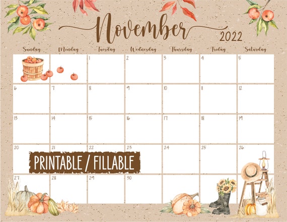 Fall November 2022 Calendar
